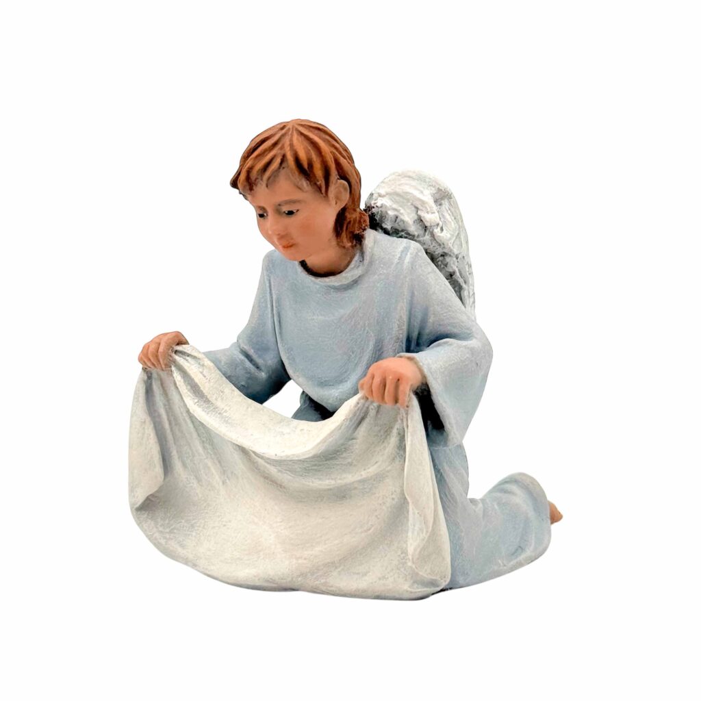 Figura de angelito con manta de resina cerámica pintada, 8 cm