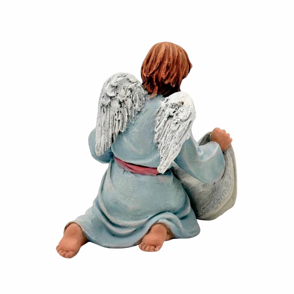 Figura de angelito con manta de resina cerámica pintada, 8 cm
