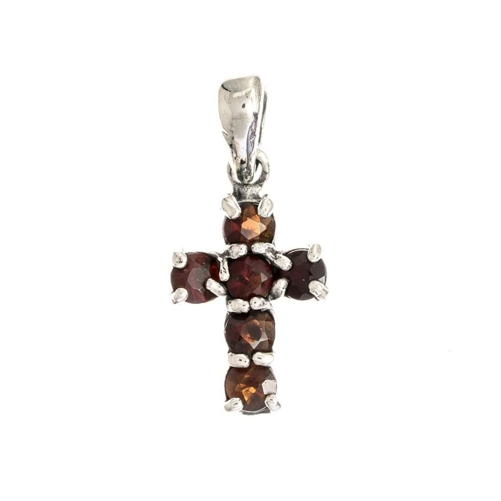 Cruz pequeña de plata 925 con circonitas color granate