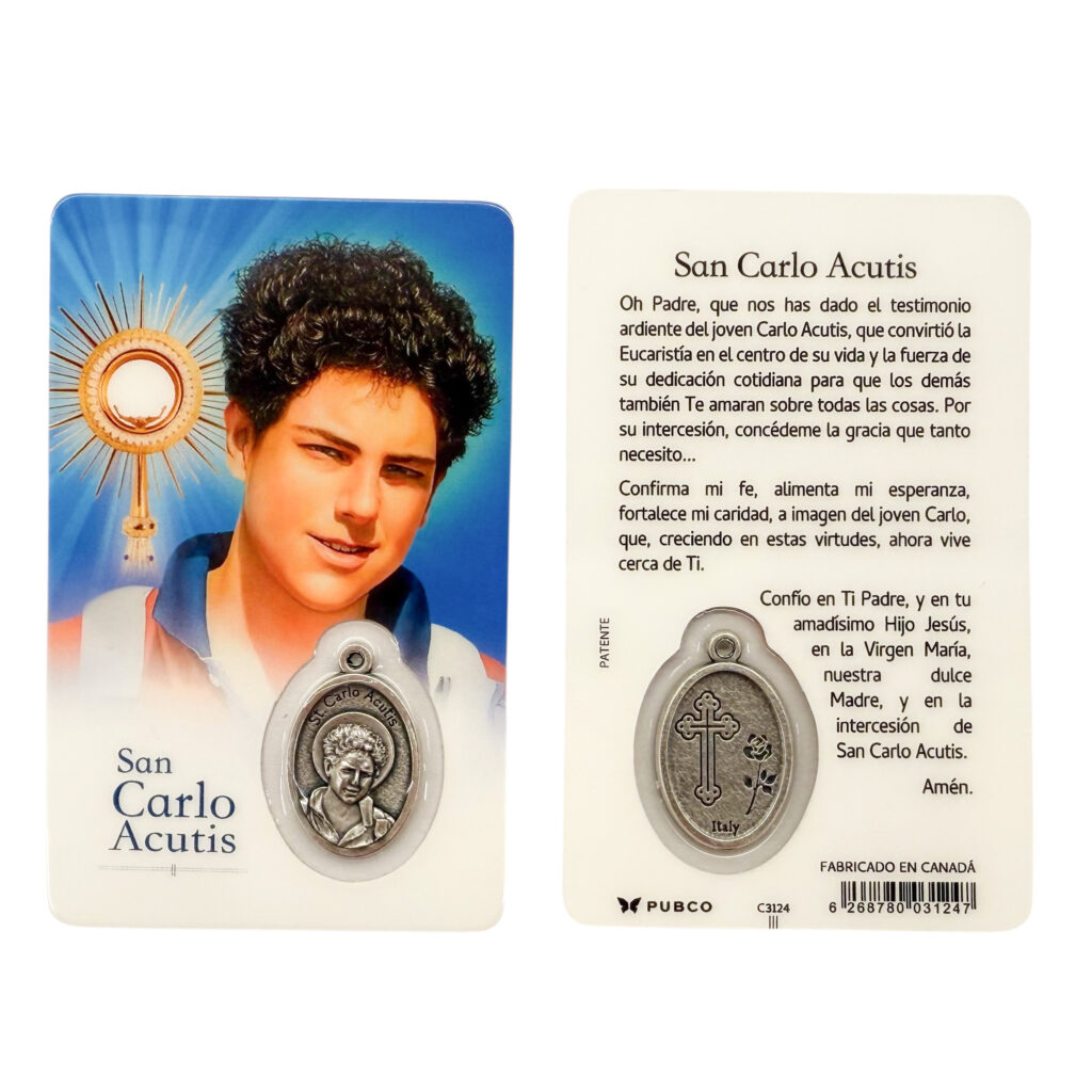 Estampa San Carlo Acutis, con oración y medalla