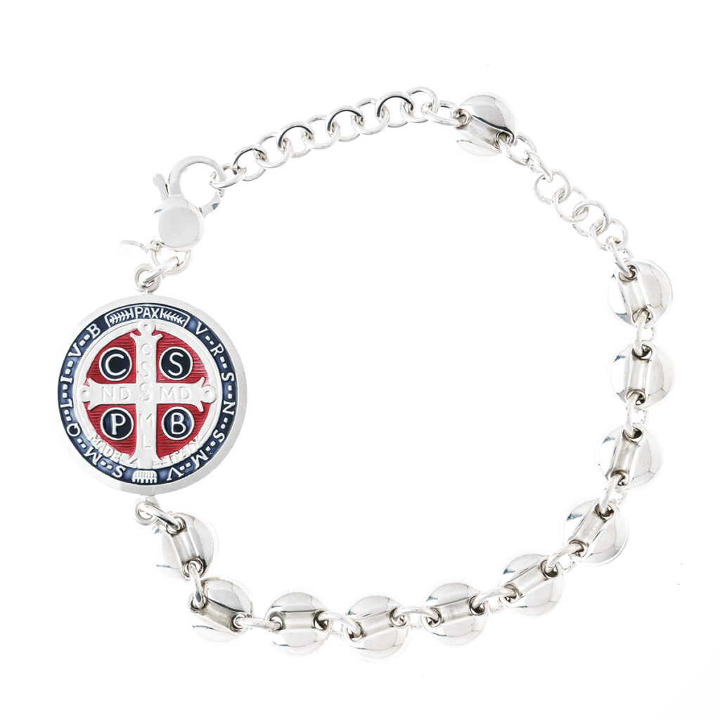 Pulsera de plata con la Medalla de San Benito, tamaño grande